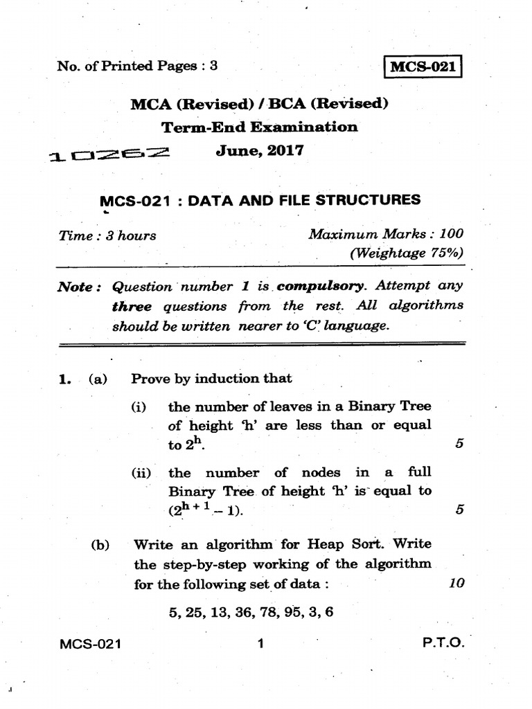 Mcs-021 December 20 | PDF | Algorithms And Data Structures | Theoretical Computer Science