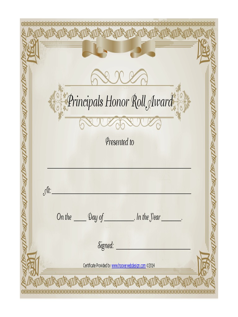Principals Honor Roll Award: Presented To | PDF