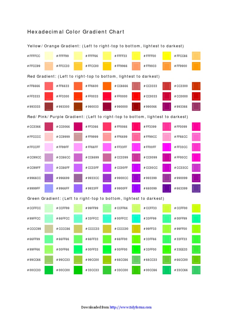 Hexadecimal Color Gradient Chart | PDF | Graphic Design | Computer Graphics