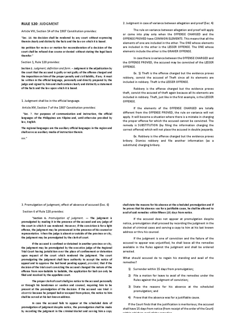 RULE 120 To 122 | PDF | Judgment (Law) | Bail