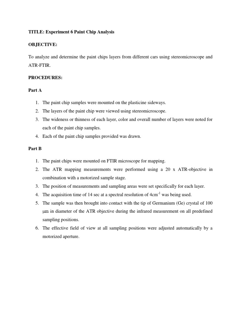 Paint Chip Analysis | PDF | Energy Dispersive X Ray Spectroscopy | Infrared