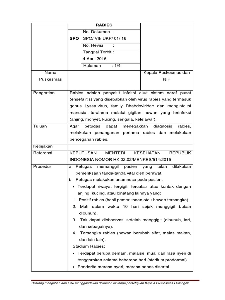 Sop Rabies | PDF