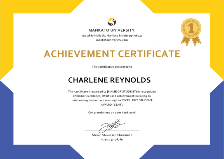 Achievement Certificate: Charlene Reynolds | PDF