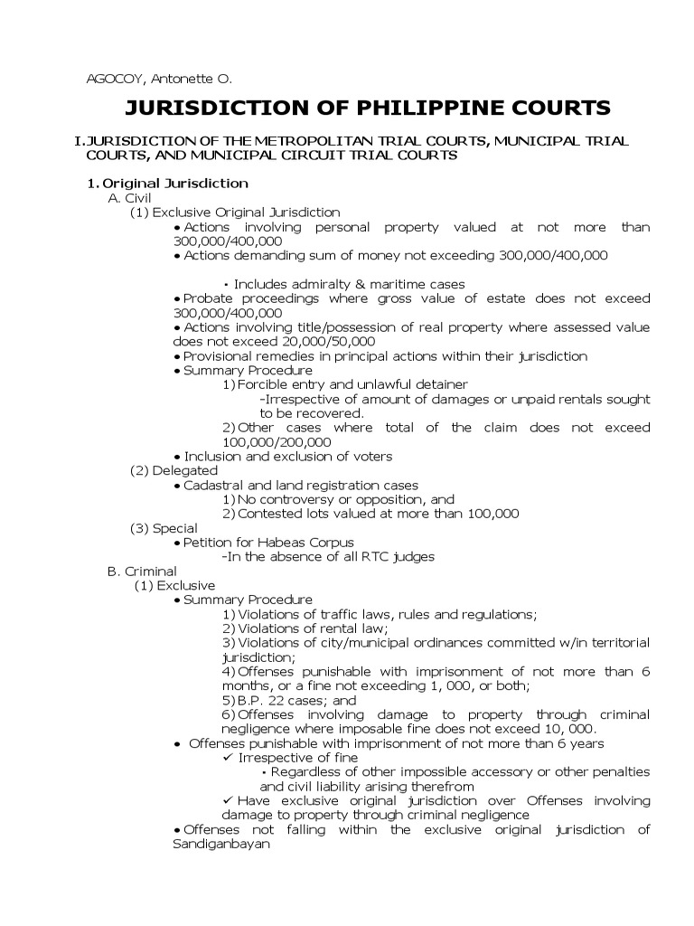 Jurisdiction of Philippine Courts | PDF | Jurisdiction | Habeas Corpus Jurisdiction of Philippine Courts | PDF | Jurisdiction | Habeas Corpus