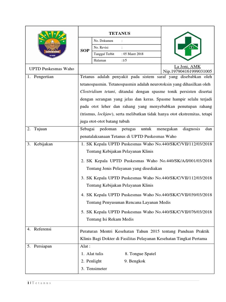 SOP Tetanus | PDF