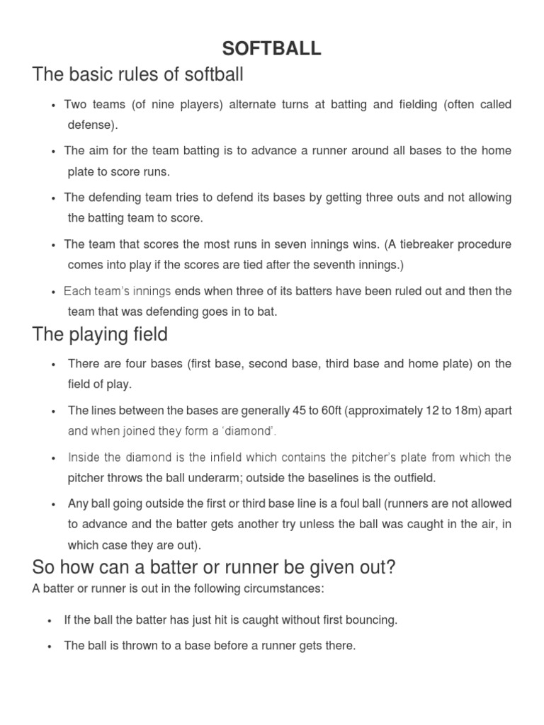 The Basic Rules of Softball | PDF
