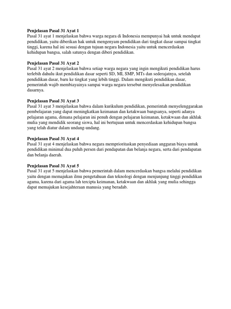 Penjelasan Pasal 31 Ayat 1 | PDF