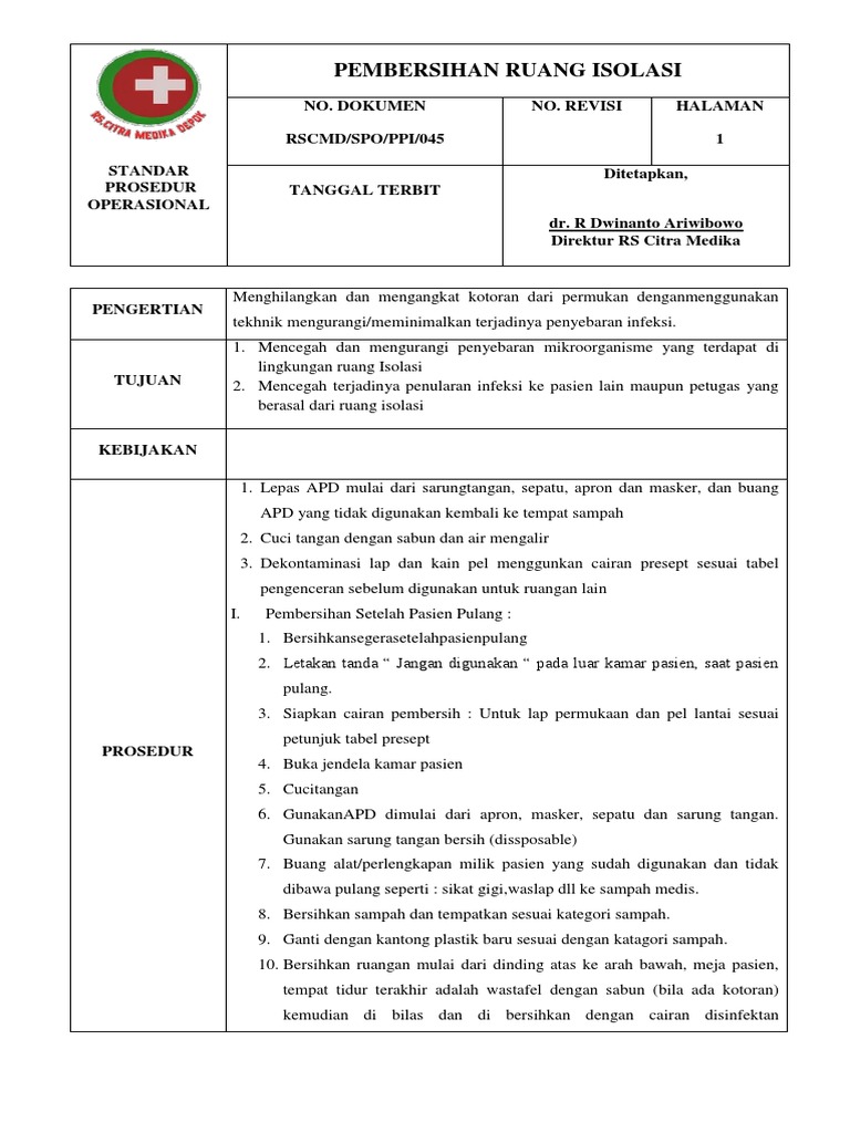 Spo Pembersihan Ruang Isolasi | PDF