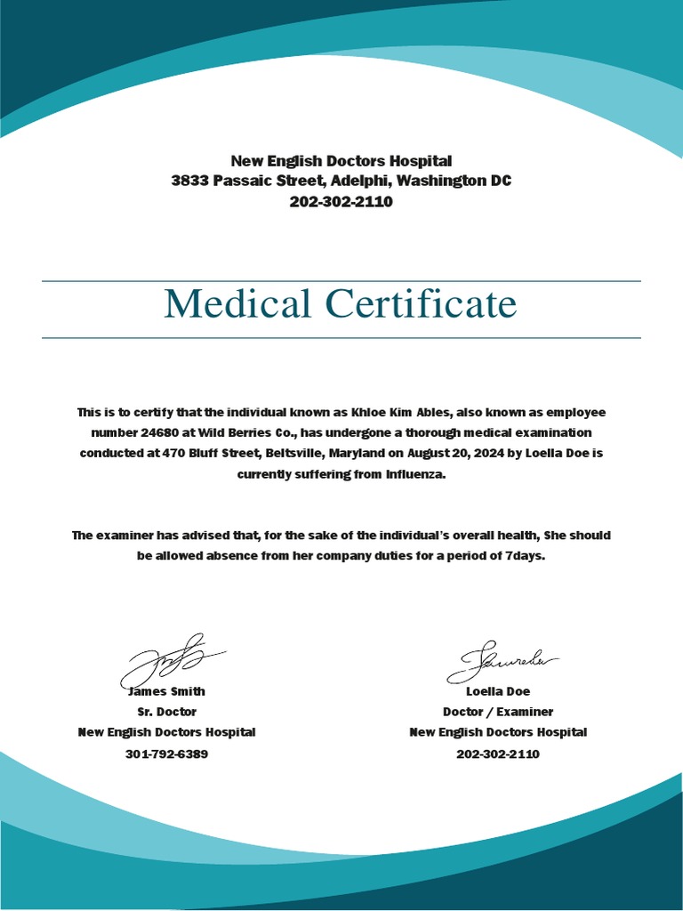 Sample Medical Certificate From Doctor | PDF