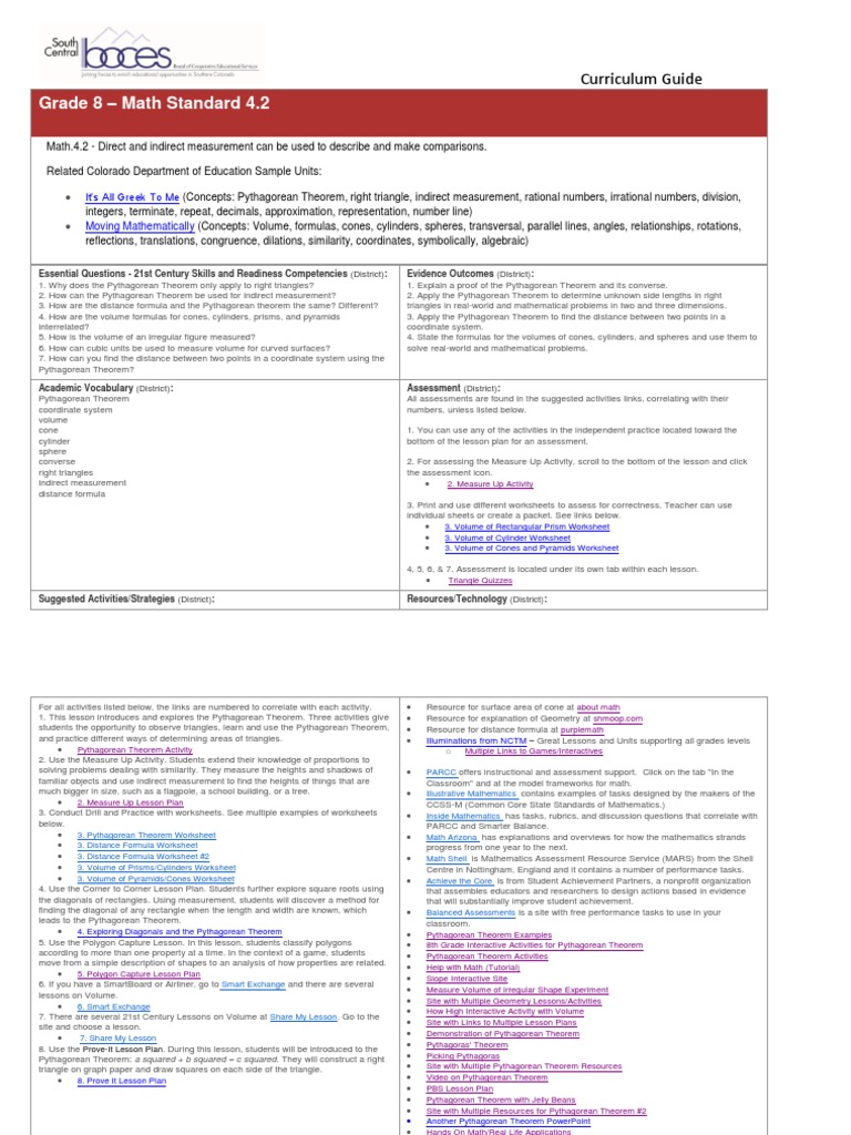 Grade 8 - Math Standard 4.2: Curriculum Guide | PDF | Numbers | Volume