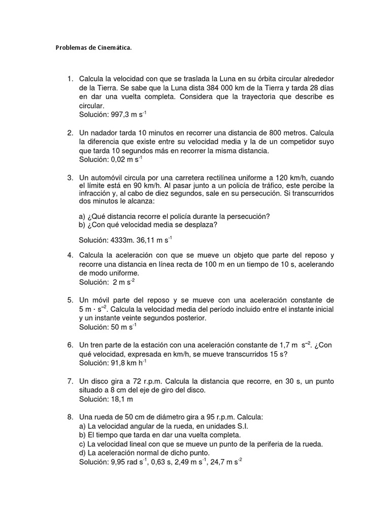 Problemas de Cinematica | PDF | Cinemática | Velocidad