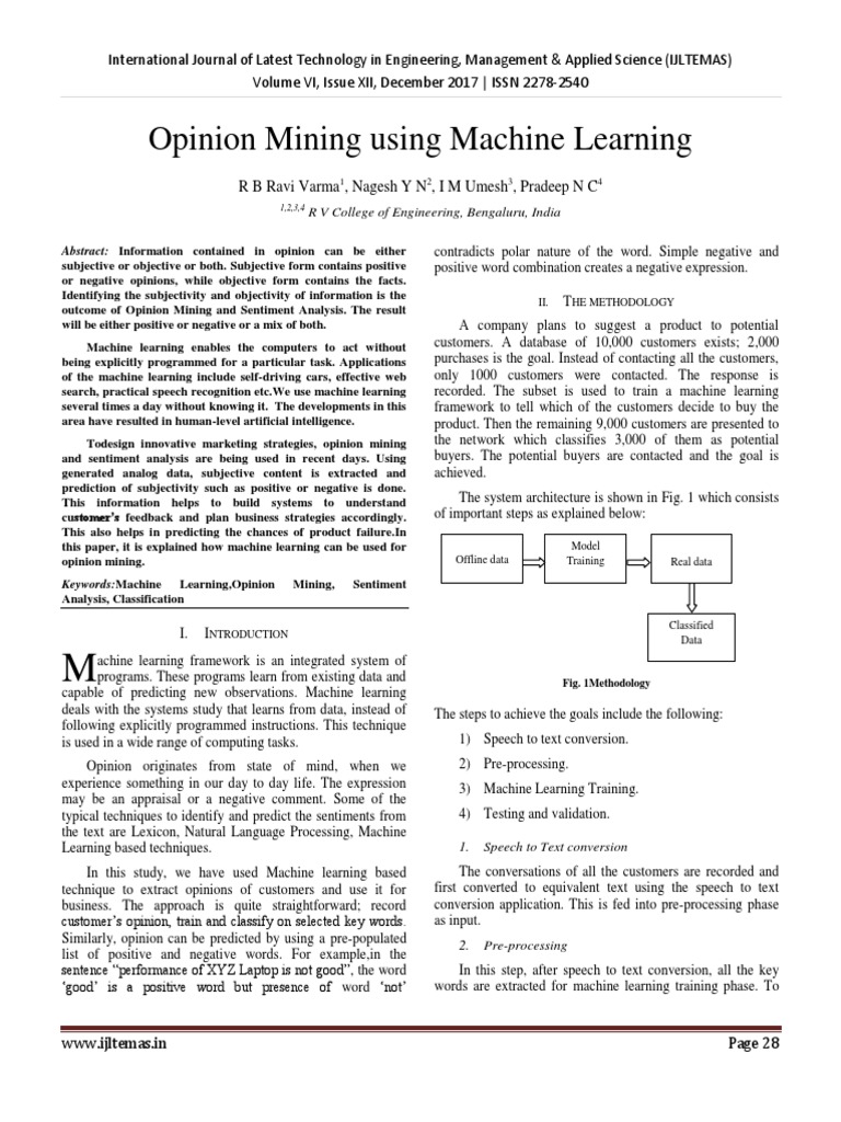 Opinion Mining Using Machine Learning | PDF | Speech Recognition ...