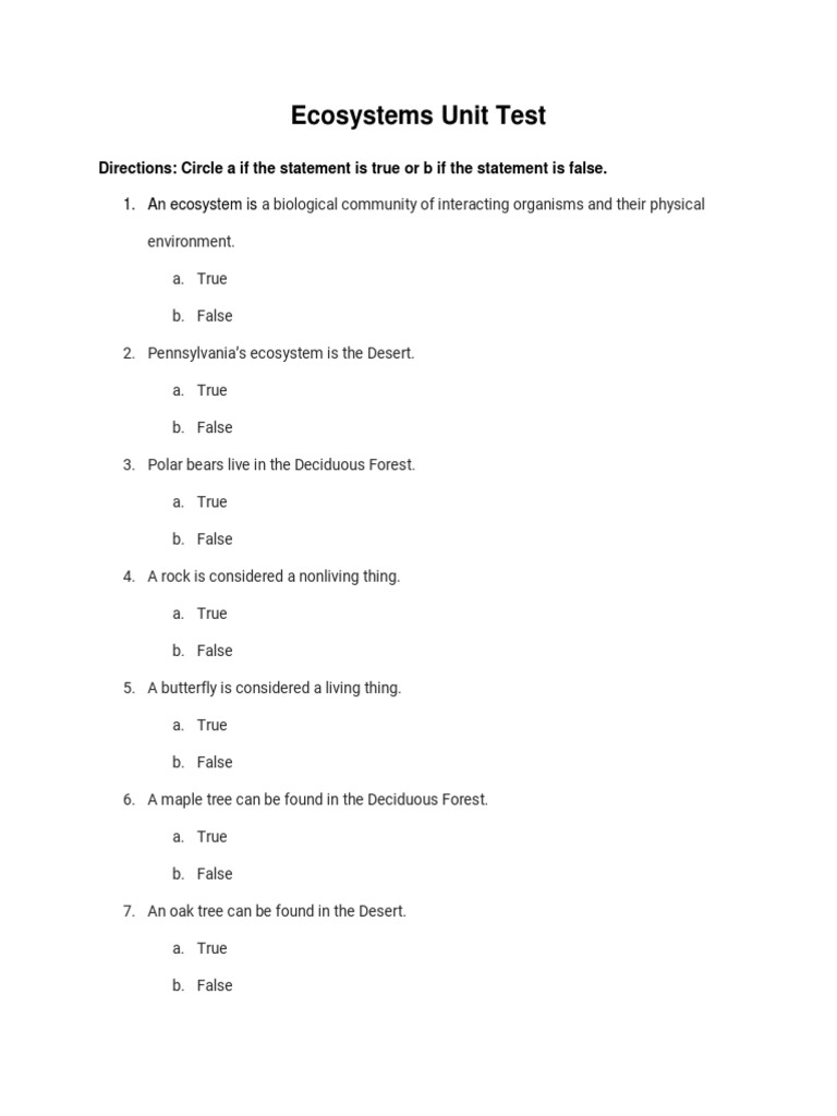 Ecosystem Unit Test | PDF | Environmental Conservation | Physical Geography