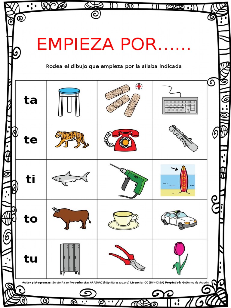 Dibujos con sílabas ta, te, ti, to, tu | PDF