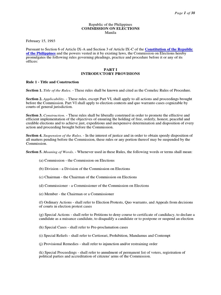 Comelec Rules of Procedure | PDF | Intervention (Law) | Service Of Process