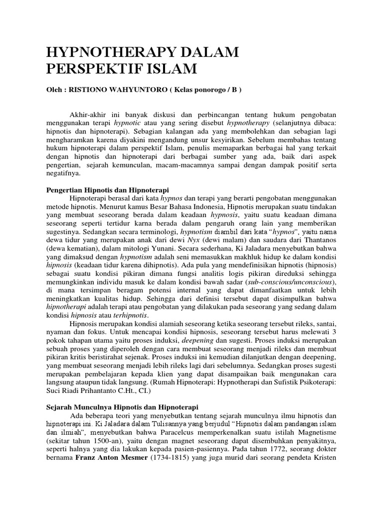Pandangan Islam Tentang Hypnoterapi | PDF