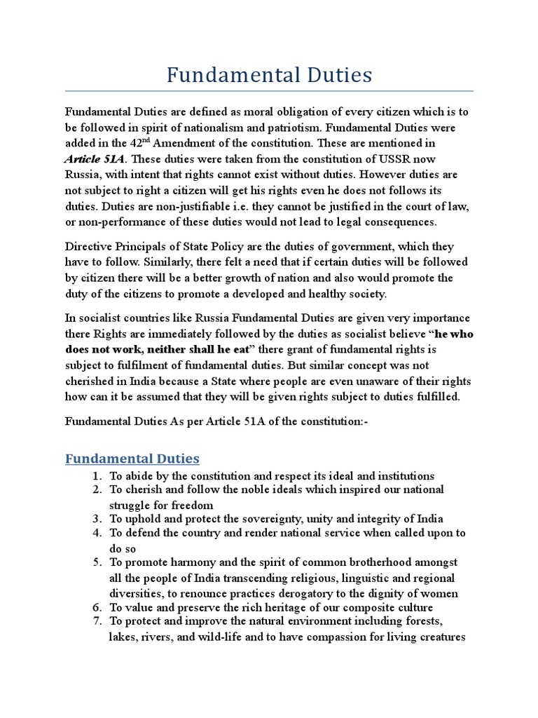 Fundamental Duties | PDF | Citizenship | Virtue