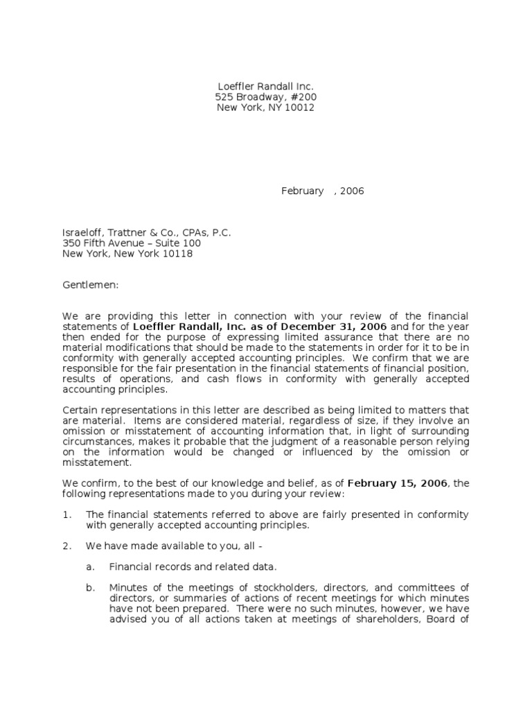 Client Rep Letter | PDF | Financial Statement | Fraud