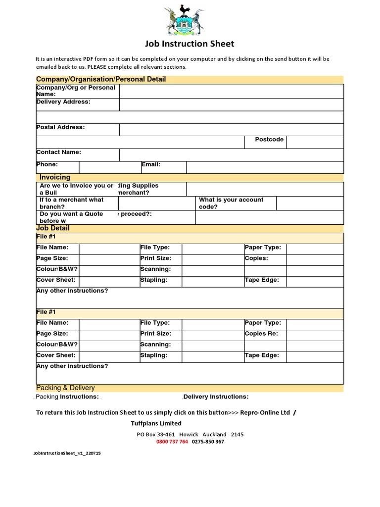 Job Instruction Sheet Template | PDF