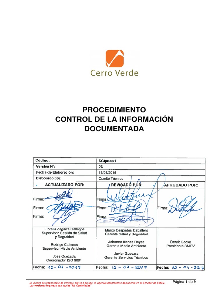 SGIpr0001_Control de La Información Documentada v02 | Servidor ...