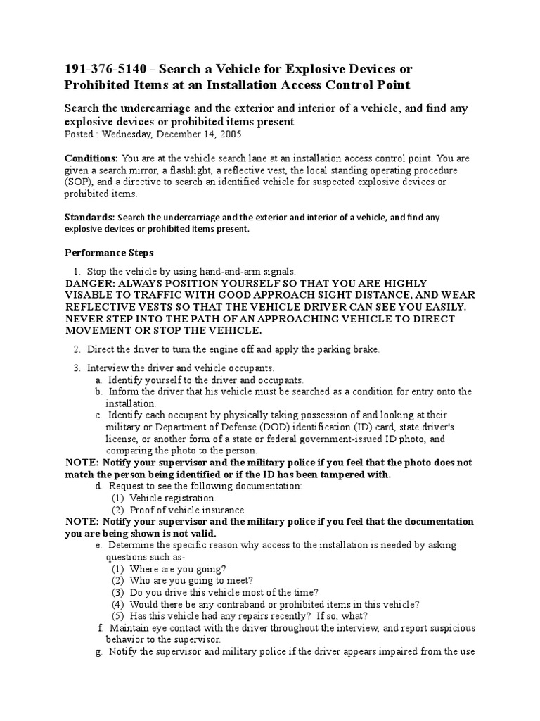 Search A Vehicle at An Instalalation Access Control Point | PDF | Trunk ...