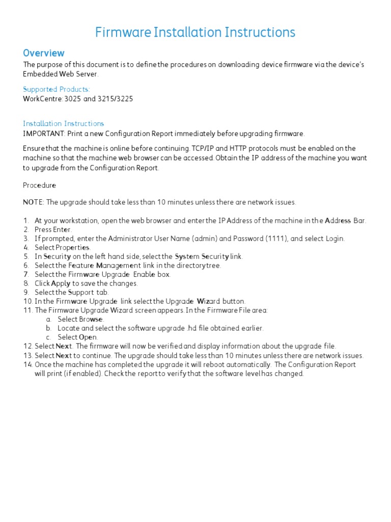 Firmware Installation Instructions 3025-3215-3225v2 | PDF