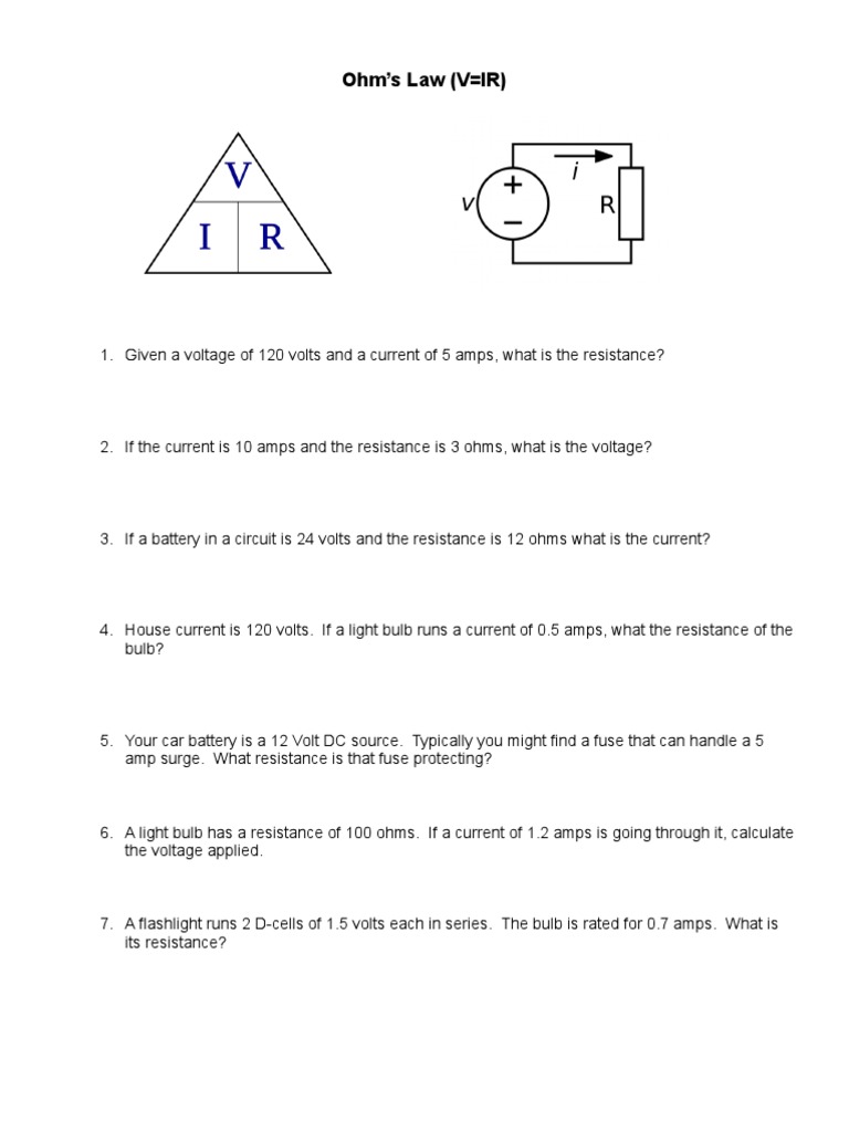 Ohms Law Worksheet | PDF | Quantity | Force