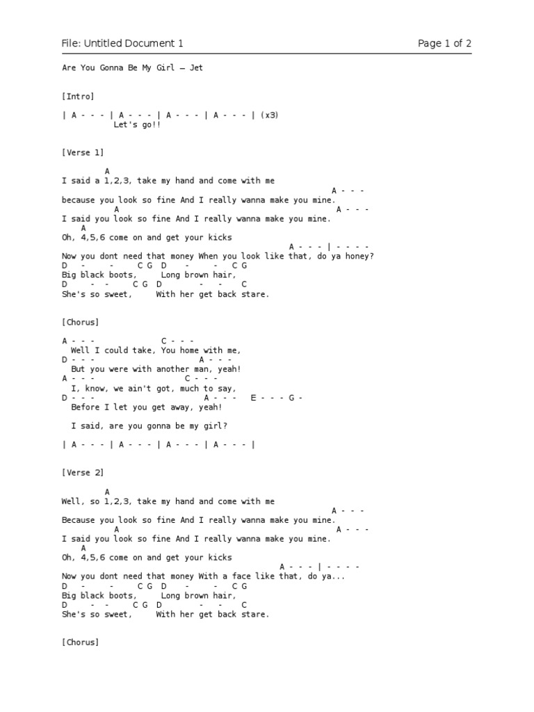 Jet Lyrics - Are You Gonna Be My Girl | PDF | Songs | Musical Compositions