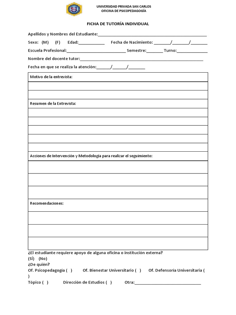 Ficha de Tutoría Individual | PDF Ficha de Tutoría Individual | PDF