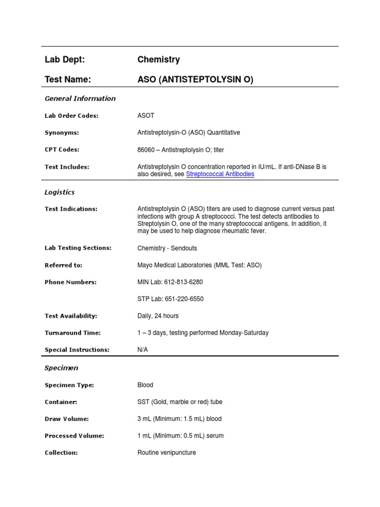 Aso (Antistreptolysin O) PDF | PDF | Streptococcus | Infection