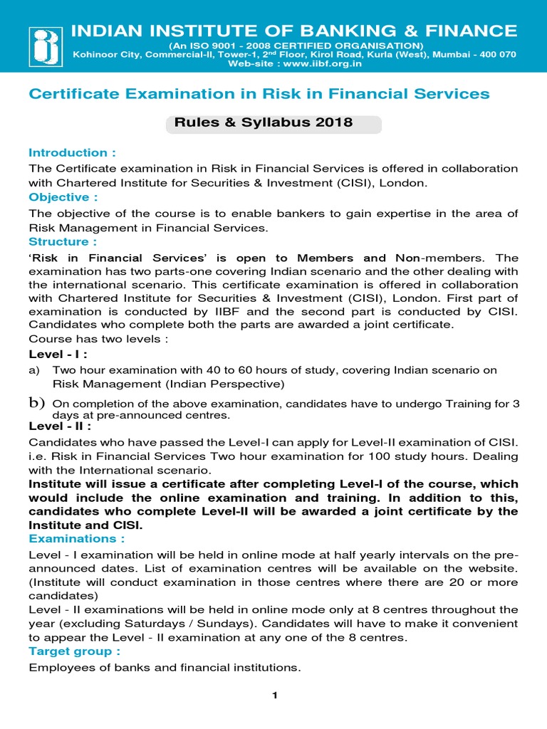 Indian Institute of Banking & Finance: Certificate Examination in Risk ...