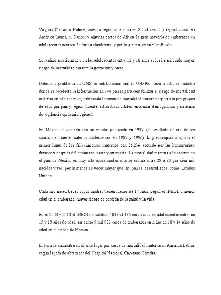 Virginia Camacho Hubner | PDF | Muerte materna | Tasa de mortalidad