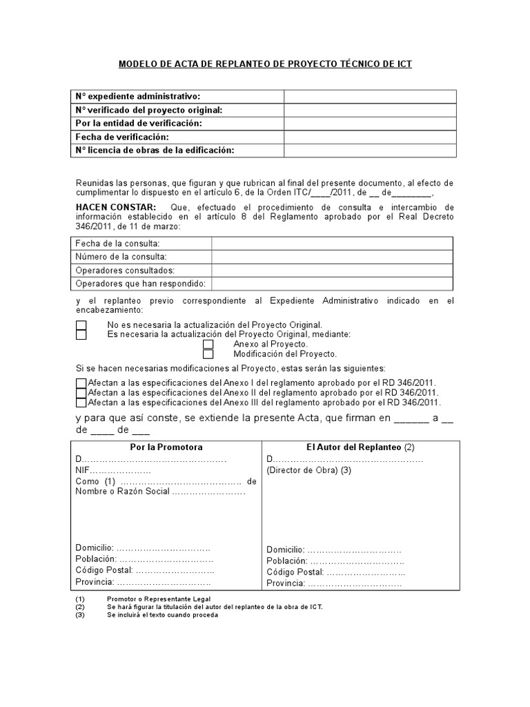 Acta de Replanteo ICT | PDF