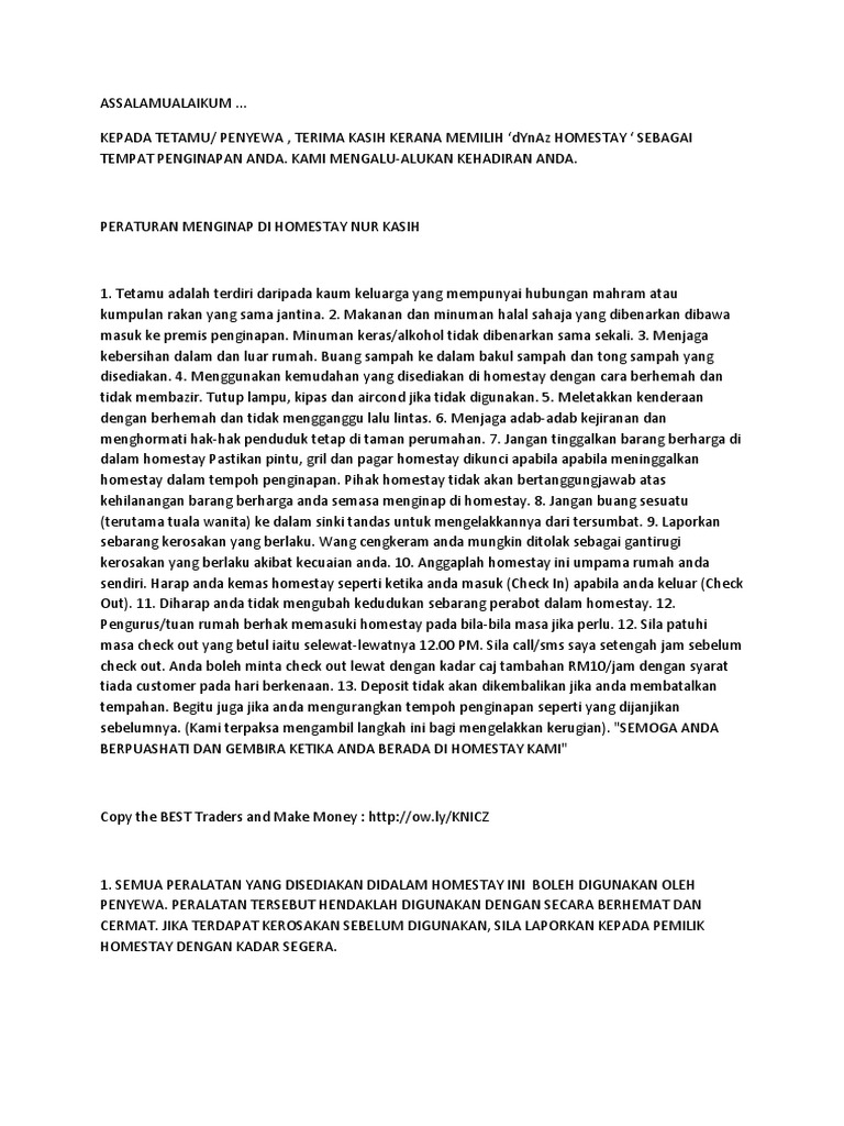 PERATURAN PENGINAPAN DAN PENGURUSAN HOMESTAY | PDF