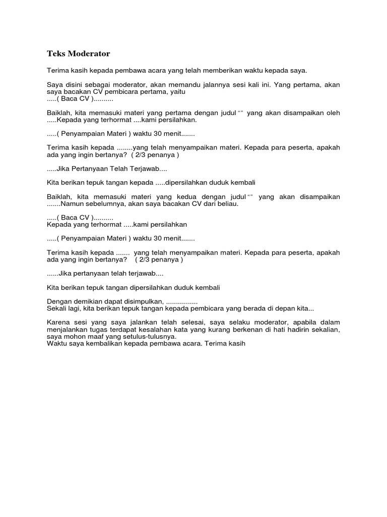 Contoh Teks Moderator | PDF