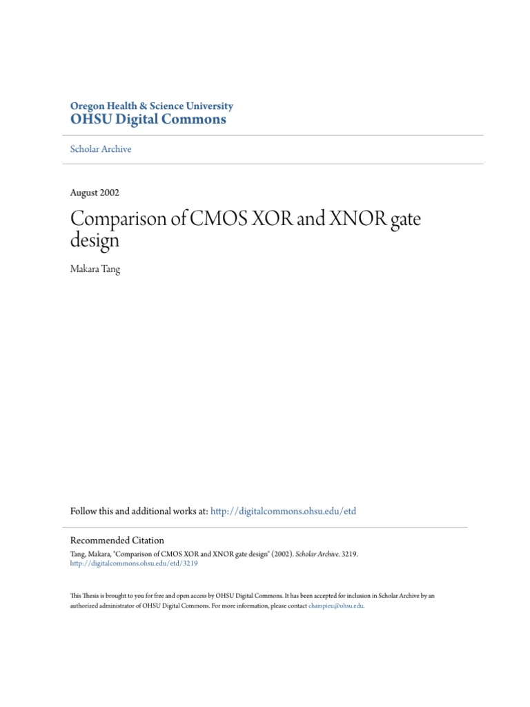 Comparison of CMOS XOR and XNOR Gate Design | PDF | Logic Gate | Mosfet