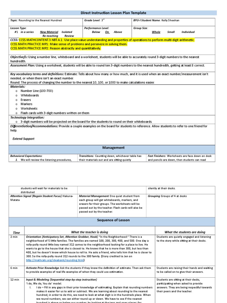 Direct Instruction Lesson Plan 1 | PDF | Teachers | Learning