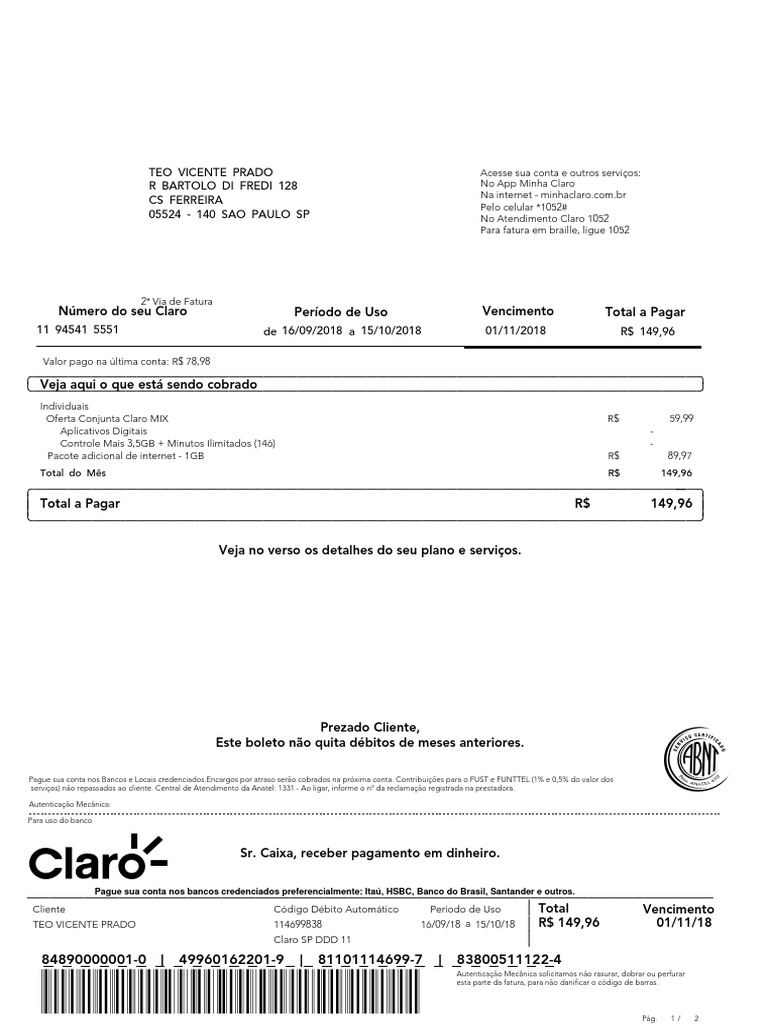 Fatura Detalhada | PDF | Conta de transação | Business