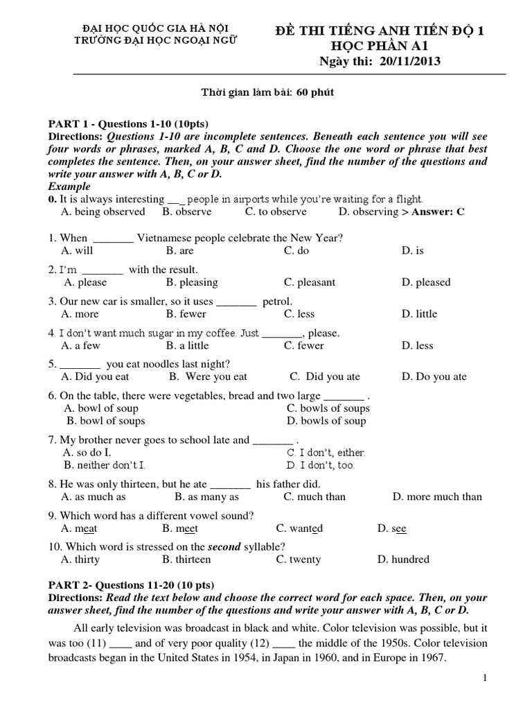 Sample Final Test A1 | PDF | Television | Stress (Linguistics)