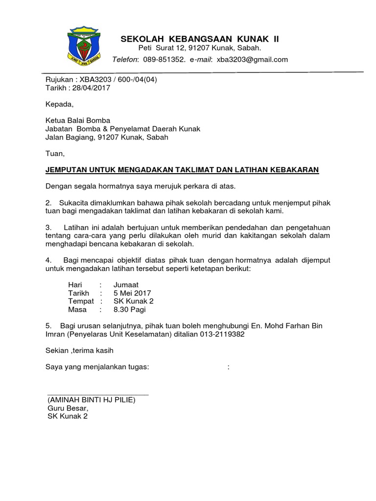 Surat Jemputan Bomba Untuk Firedrill 2017 | PDF