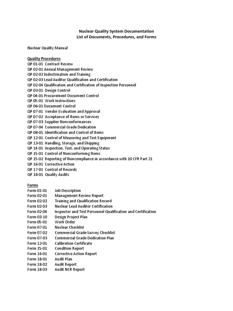 NQA-1 List of Documents | PDF