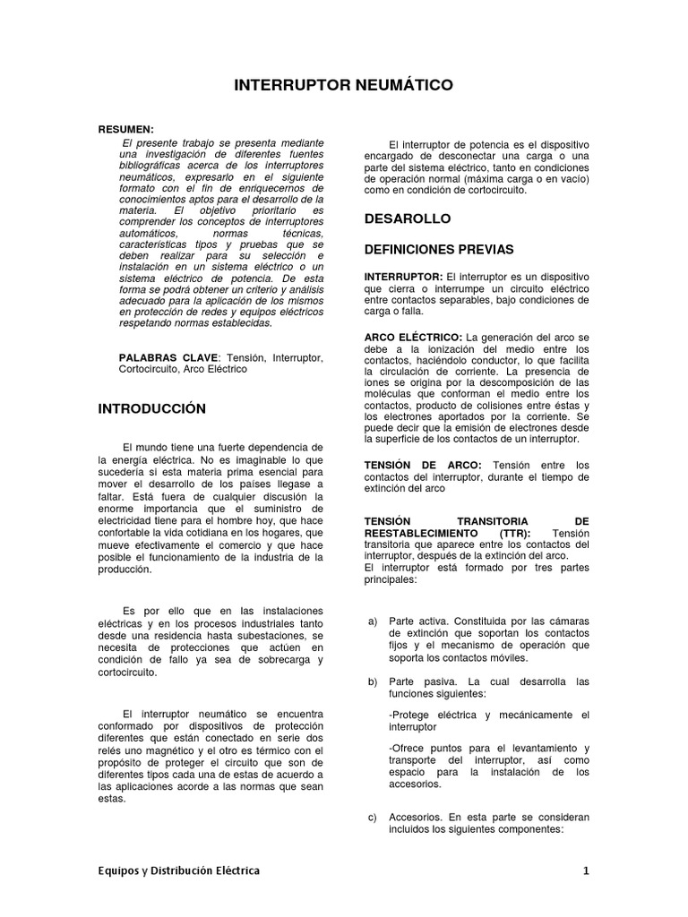 Interruptor Neumático | PDF | Distribución de energía eléctrica ...