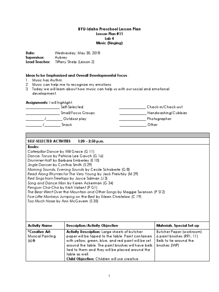 Preschool Music and Movement Lesson Plan | PDF | Leisure