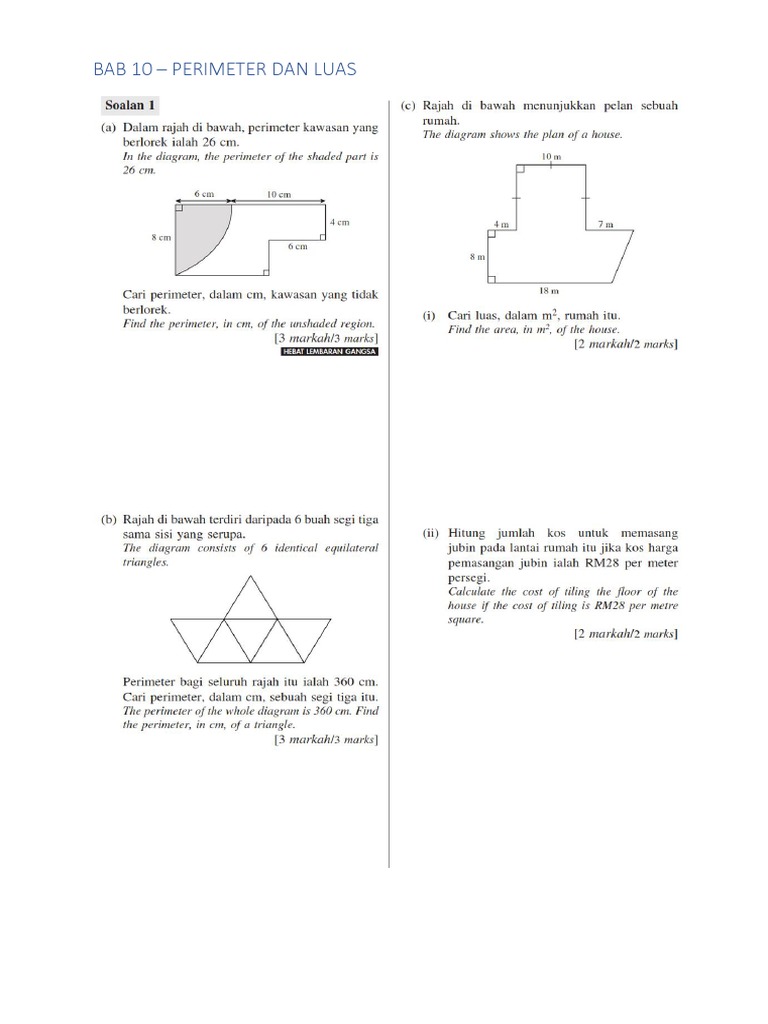 Modul Latihan Bab 10 Perimeter Dan Luas | PDF | Griya & Taman