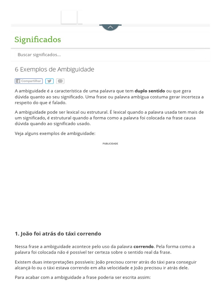 6 Exemplos de Ambiguidade - Significados PDF | PDF | Palavra | Idiomas