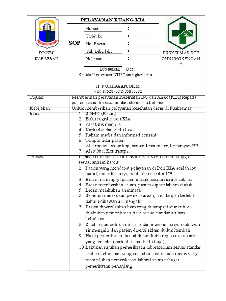 Sop Pelayanan Ruang Kia | PDF | Kesehatan Holistik