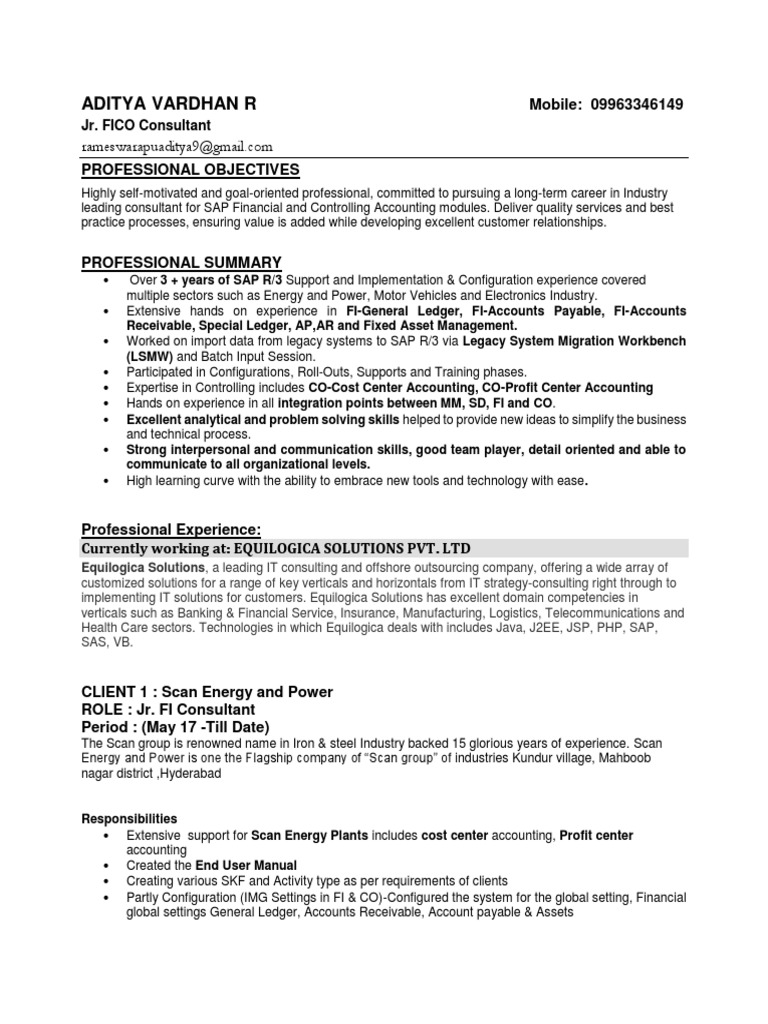 Aditya Resume SAP Fico | Download Free PDF | Accounts Payable | Sap Se