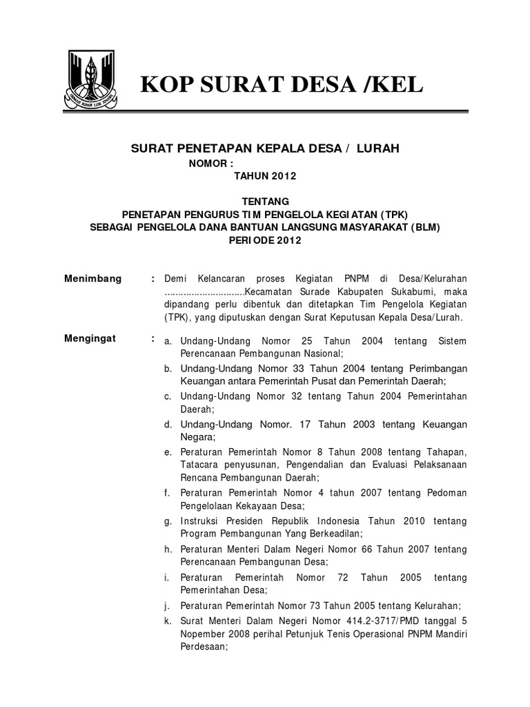 Contoh SK TPK PDF | PDF