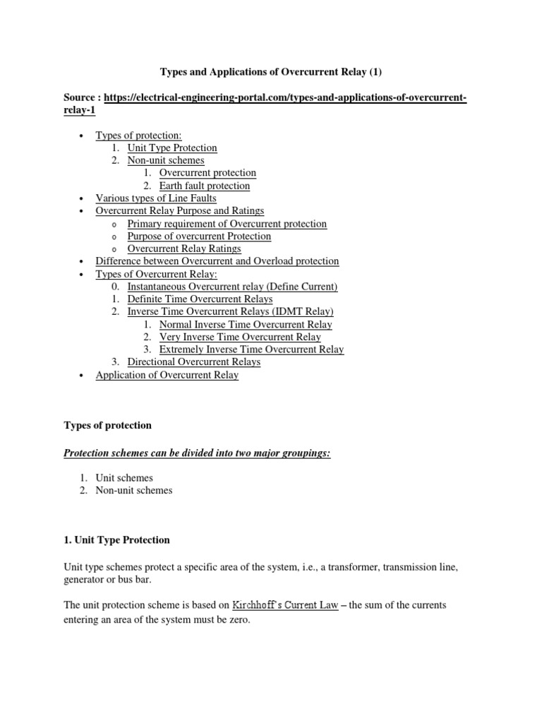 Types and Applications of Overcurrent Relay | PDF | Relay | Electric Current