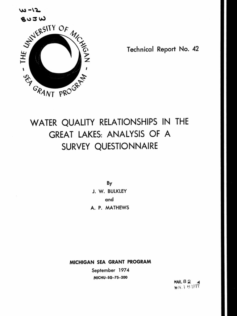Water Quality Relationships in The Great Lakes: Analysis of Survey ...